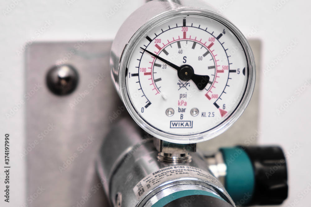 Pressure gauge psi meter. Barometer in chemical laboratory. Stock Photo ...