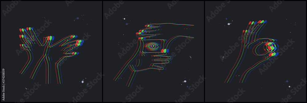 Bird shaped hands. All seeing eye. Hand holding planet Earth ...