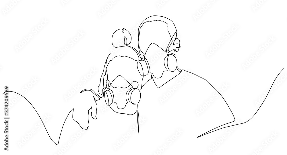 Continuous one line drawing of love in quarantine. Couple hugs in ...