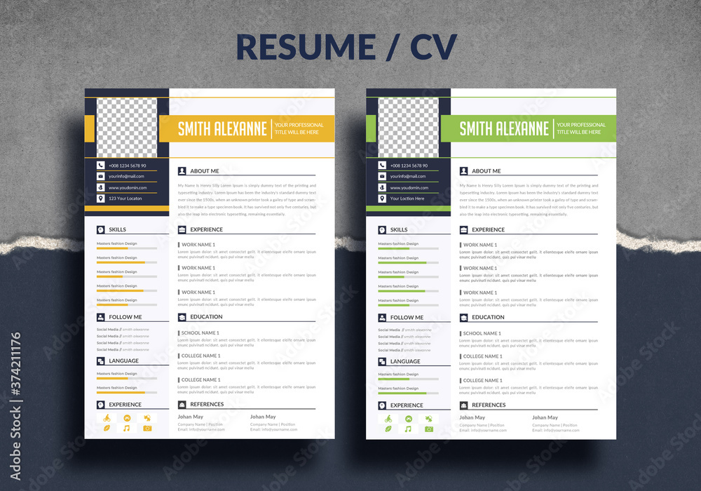 Professional cv, resume template of two pages, a4 formate Stock Vector ...
