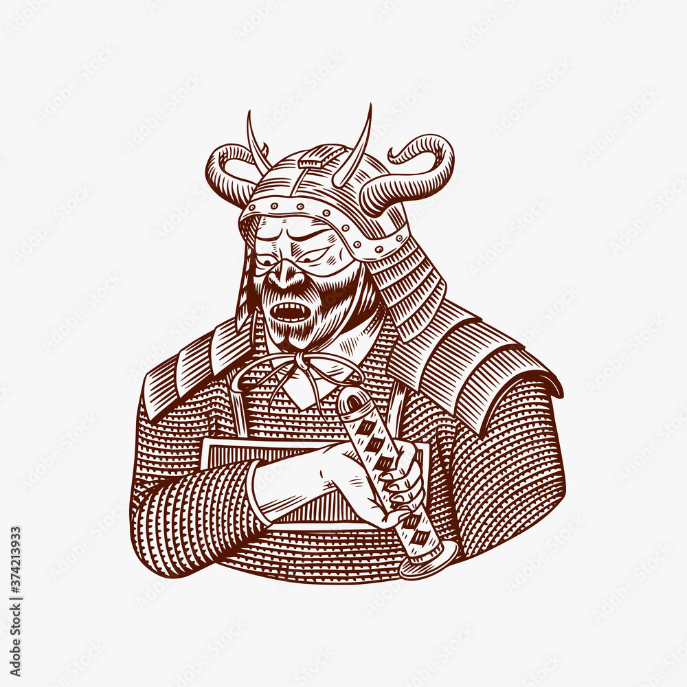 Ancient Japanese Samurai Armor Drawing