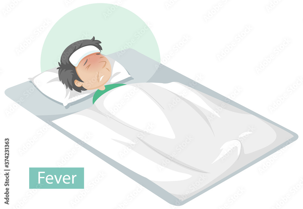 Cartoon character with fever symptoms Stock Vector | Adobe Stock