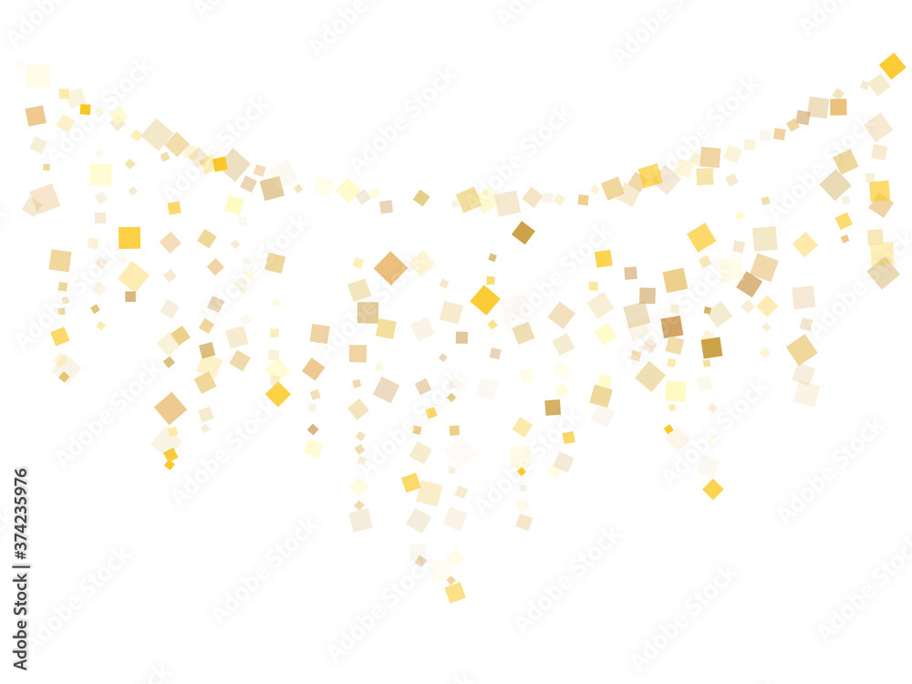 Geometric gold square confetti sparkles falling on white. Glittering ...