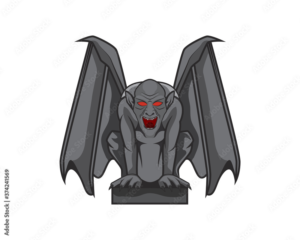 Detailed Gargoyle with Sitting Pose Illustration Stock Vector | Adobe Stock