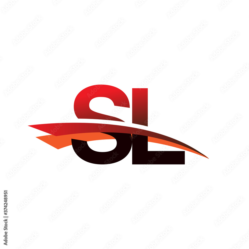 initial letter SL logotype company name colored black and red swoosh ...