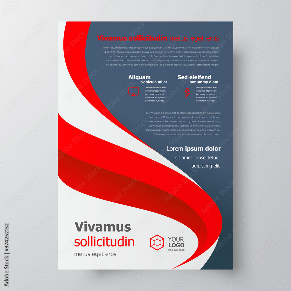 Flyer brochure design template size A4 curves theme red color Stock ...