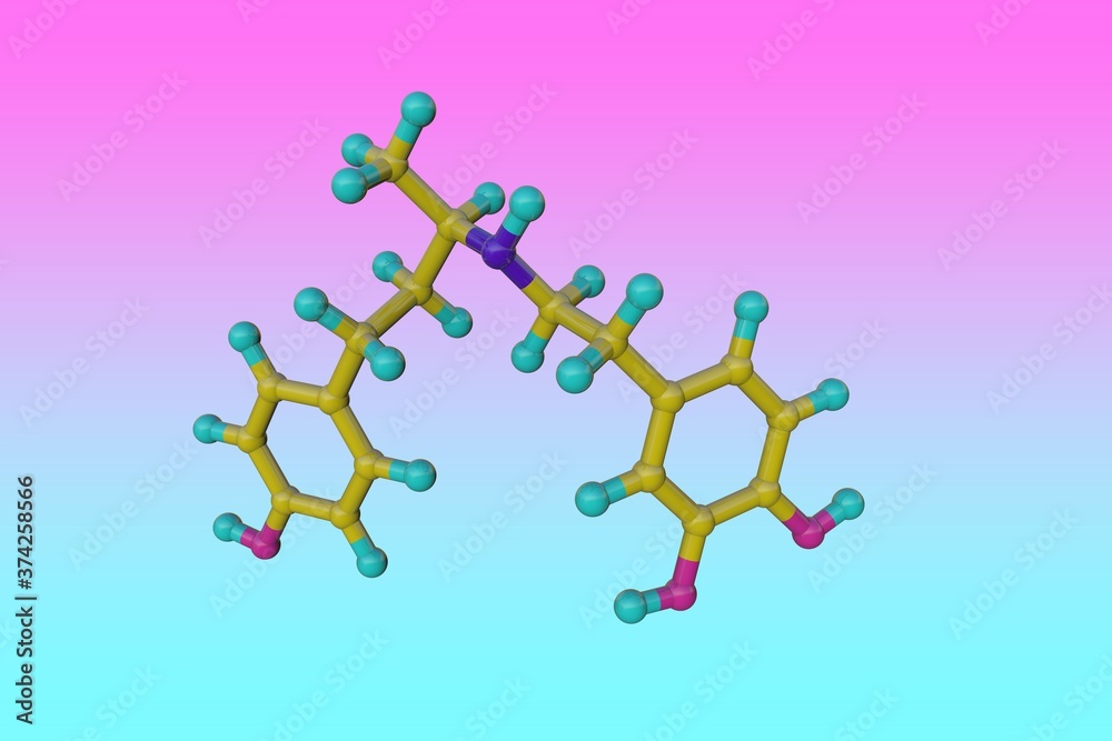 Molecular model of dobutamine, a medication used in the treatment of ...