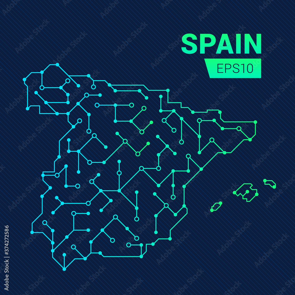 Abstract digital map of Spain. Electric circuit of the country ...