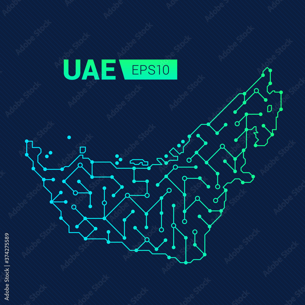 Abstract futuristic map of UAE. Electric circuit of the country ...