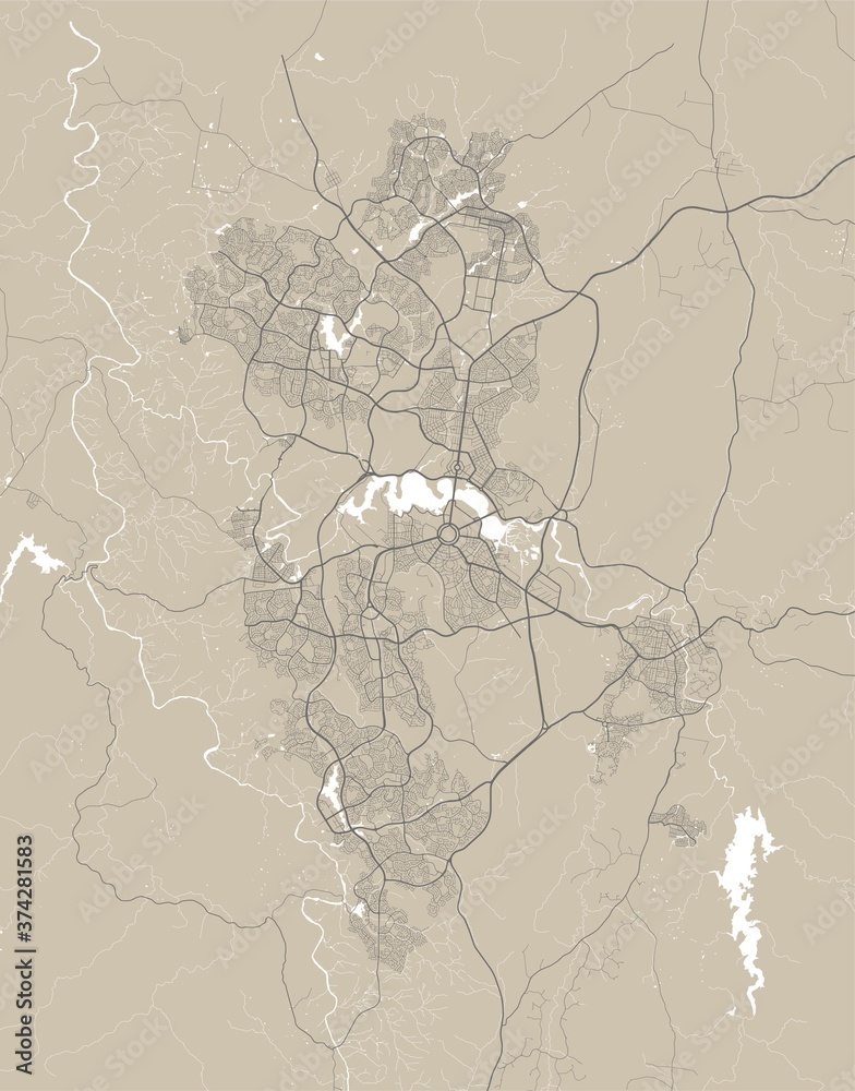Canberra map. Canberra city map poster. Map of Canberra street, urban ...