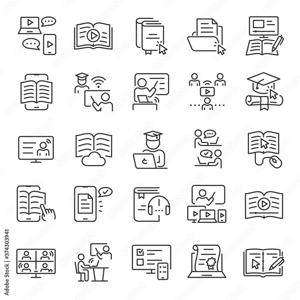 Online education, e-learning, icon set. Distance learning program ...