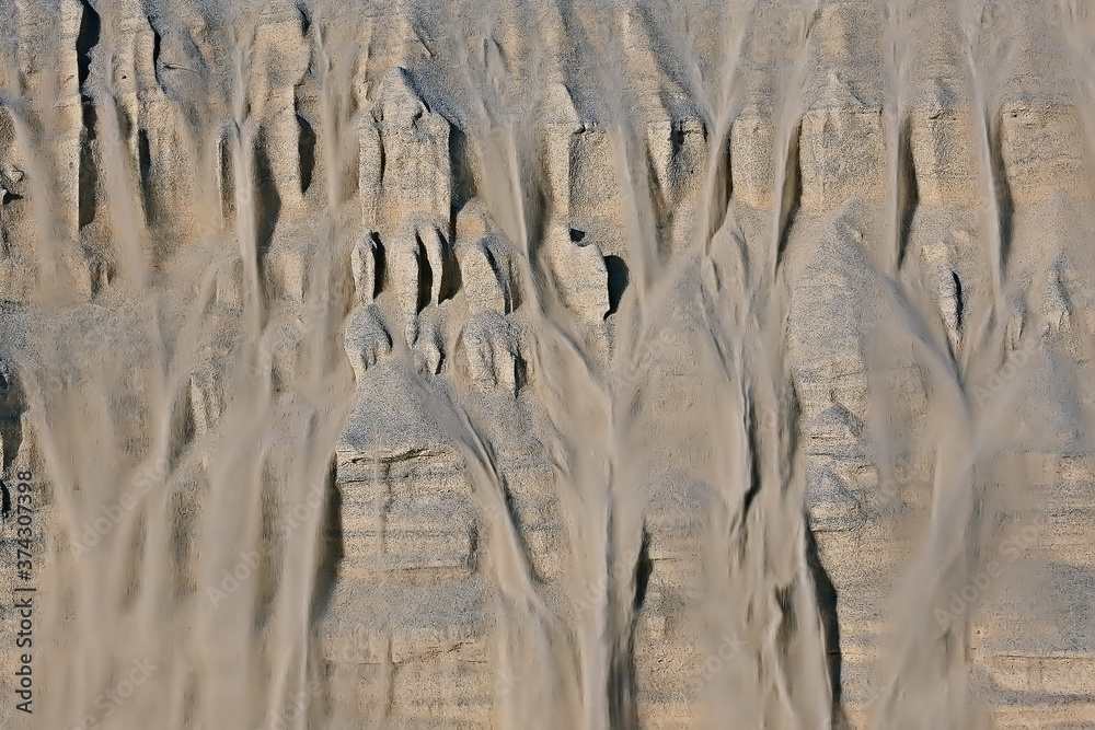 the texture of the sand is drowned by sand dunes / sand avalanche is ...