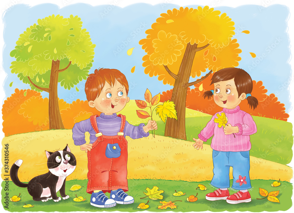 Autumn. Fall. Illustration for children. Coloring book. Coloring page ...