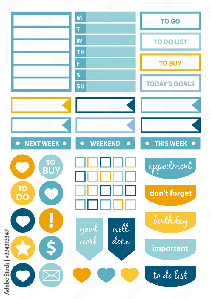 WebPrintable page with stickers A4 size, digital paper vector ...