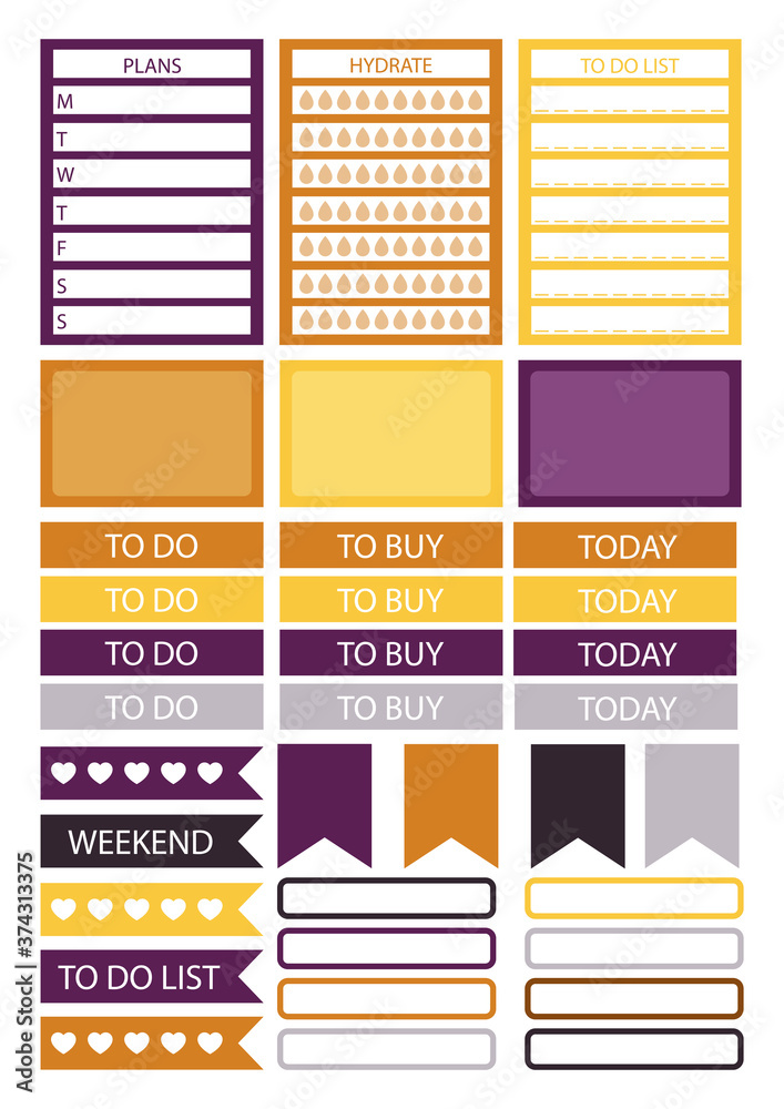 WebPrintable page with stickers A4 size, digital paper vector ...