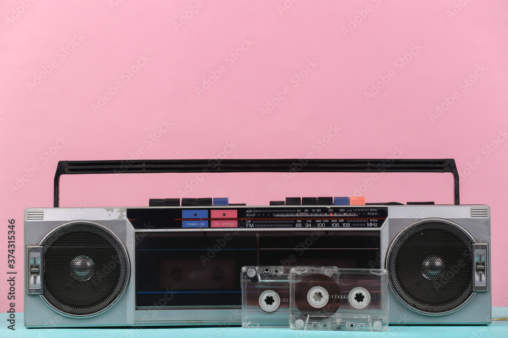 80s Retro outdated portable stereo radio cassette Recorder and audio ...