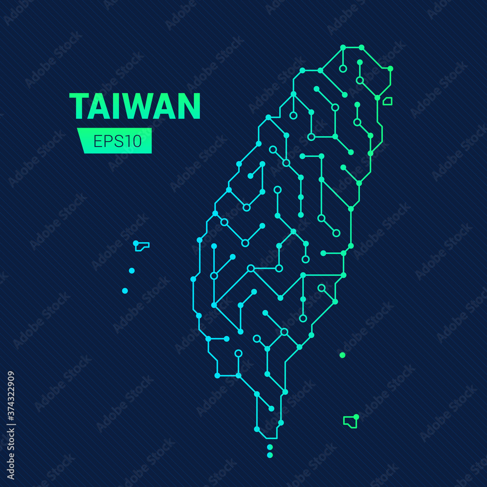 Abstract futuristic map of Taiwan. Electric circuit of the country ...