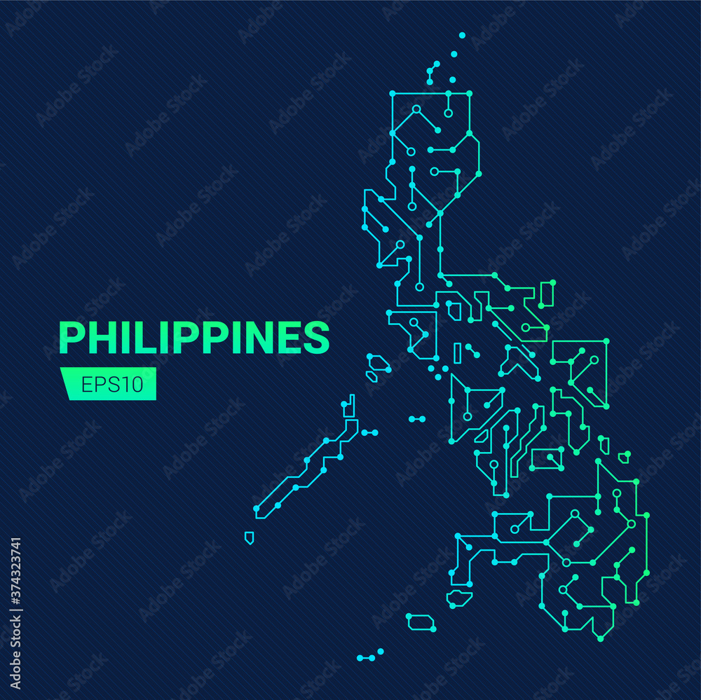 Abstract futuristic map of Philippines. Electric circuit of the country ...