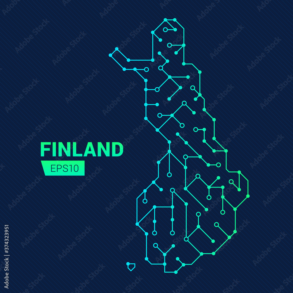 Abstract futuristic map of Finland. Electric circuit of the country ...
