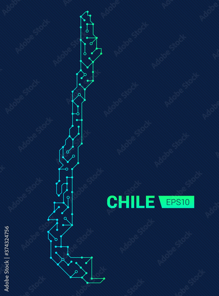 Abstract futuristic map of Chile. Electric circuit of the country ...