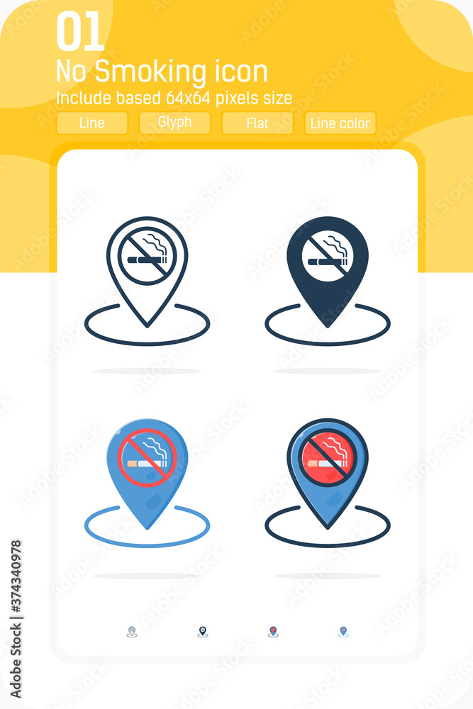 No Smoking premium icon set with multiple style isolated on white ...