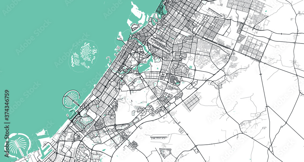 Naklejka detailed vector map of Dubai, UAE #374346759 - Plan miasta ...