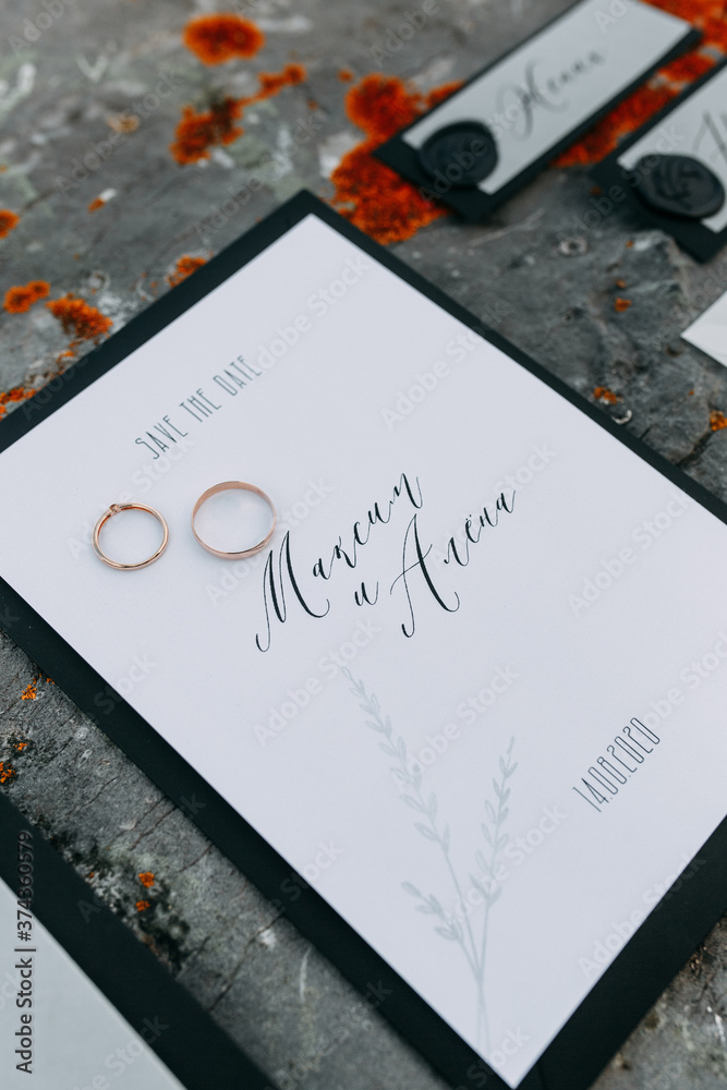 Wedding invitation cards and envelopes. Layout for text or photos ...