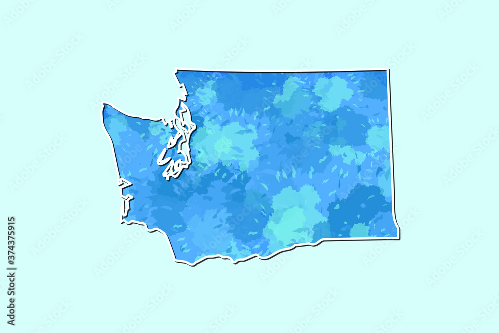 Washington watercolor map vector illustration of blue color with border ...