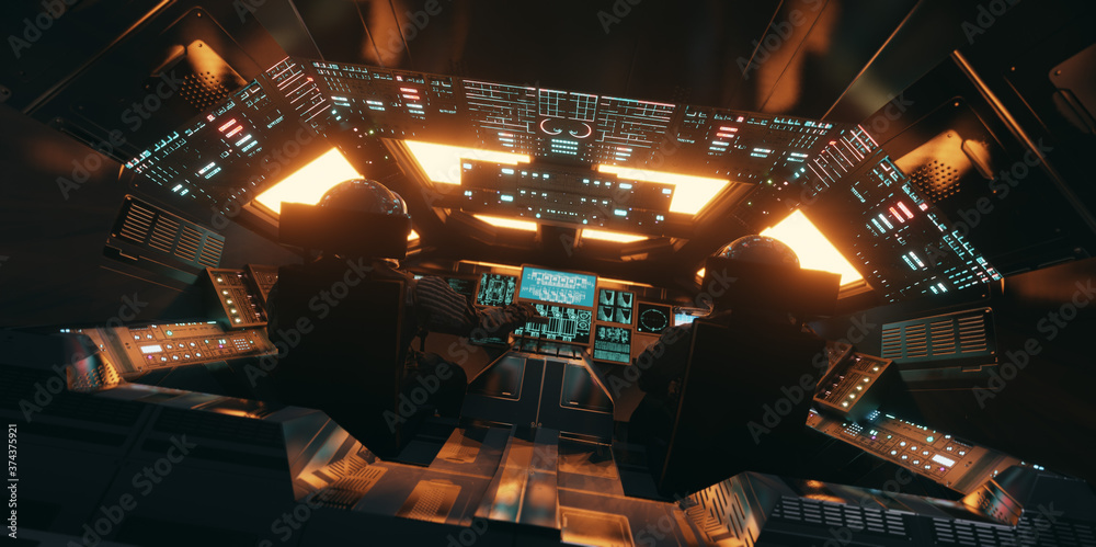 Science fiction spaceship cockpit Stock Illustration | Adobe Stock