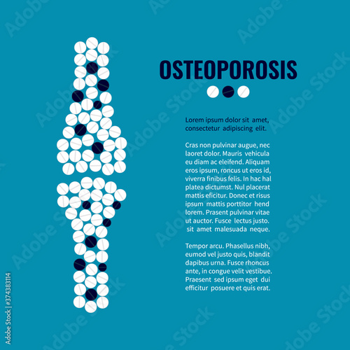 World osteoporosis awareness poster. Knee bones made of pills on blue ...