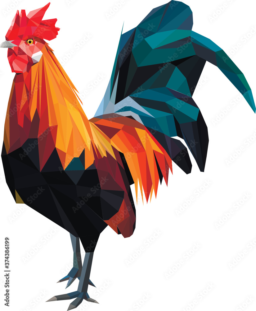 low poly vector rooster color model Stock Vector | Adobe Stock