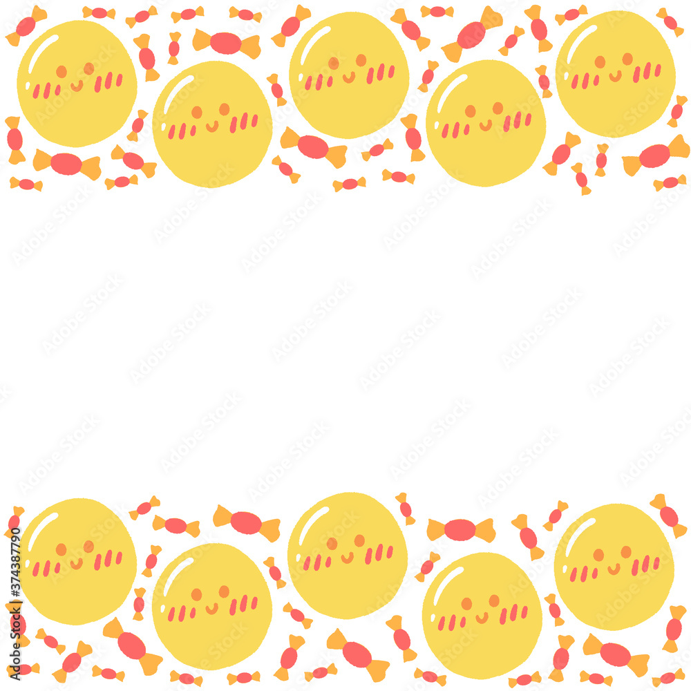 Cute vector border frame with smiling faces and candies, sweets ...