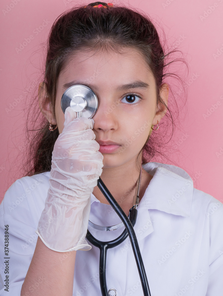 Asia girl doctor with stethoscope while wearing Doctor's uniform ...