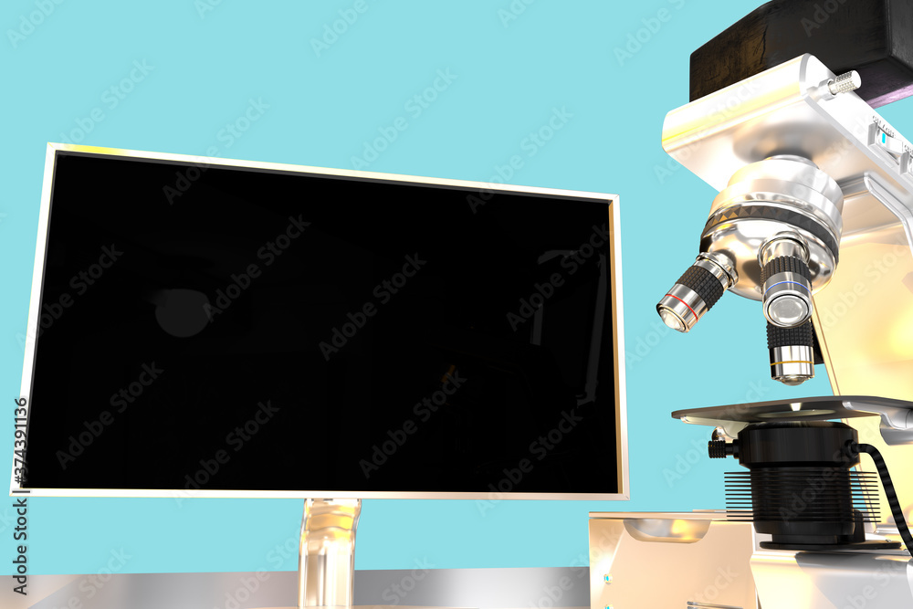 96 MPx high resolution renders of laboratory microscope and monitor ...
