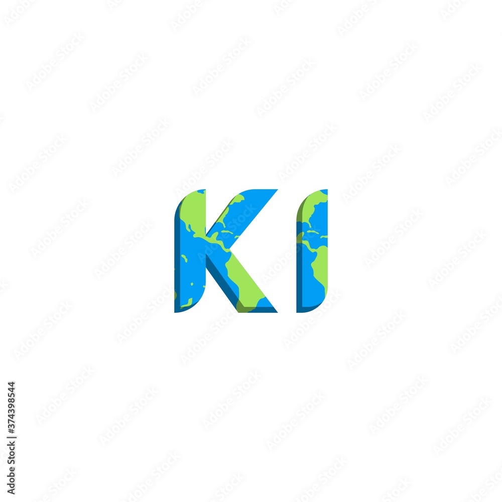 Initial KI logo design with World Map style, Logo business branding ...
