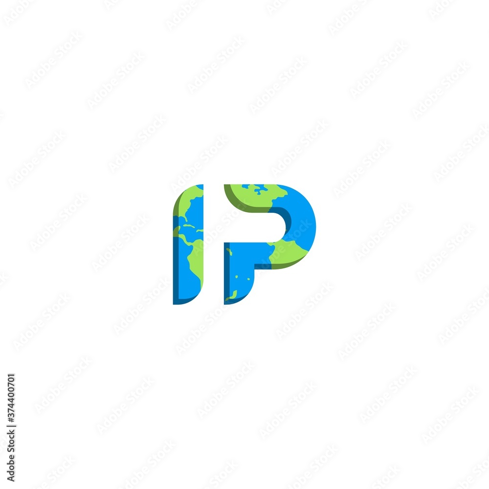 Initial IP logo design with World Map style, Logo business branding ...