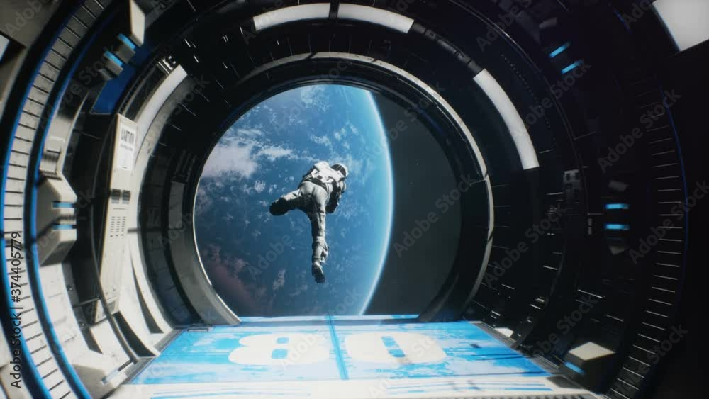 The astronaut has fun or escapes and jumps out of the spaceship's ...