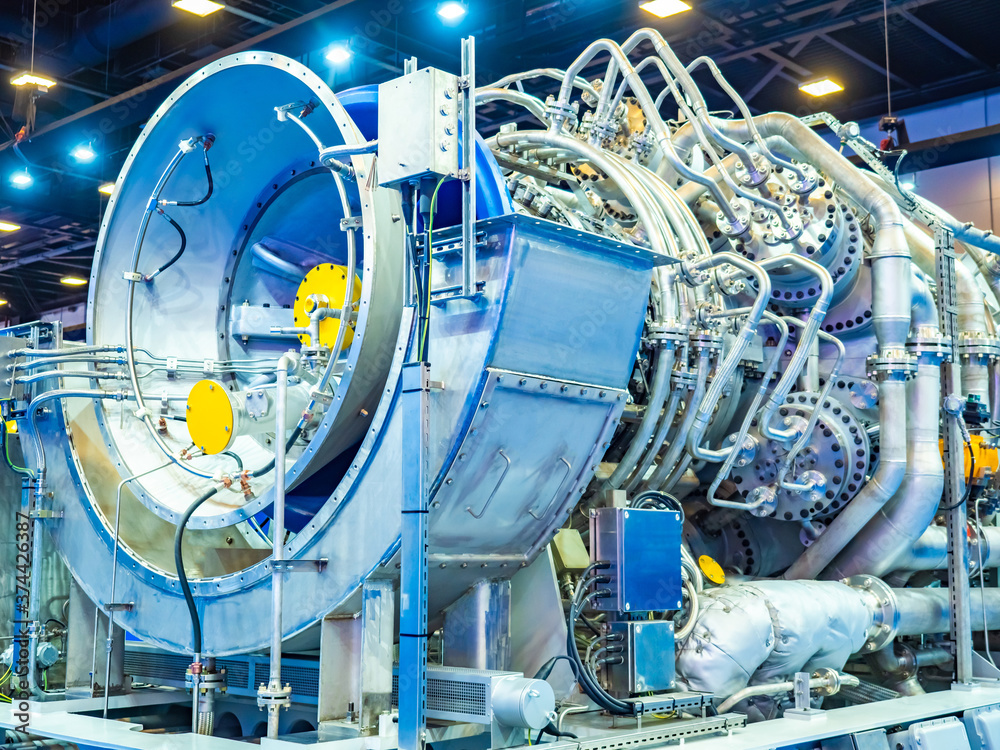 Gas processing equipment. Huge engine at the gas station. Gas pumping ...