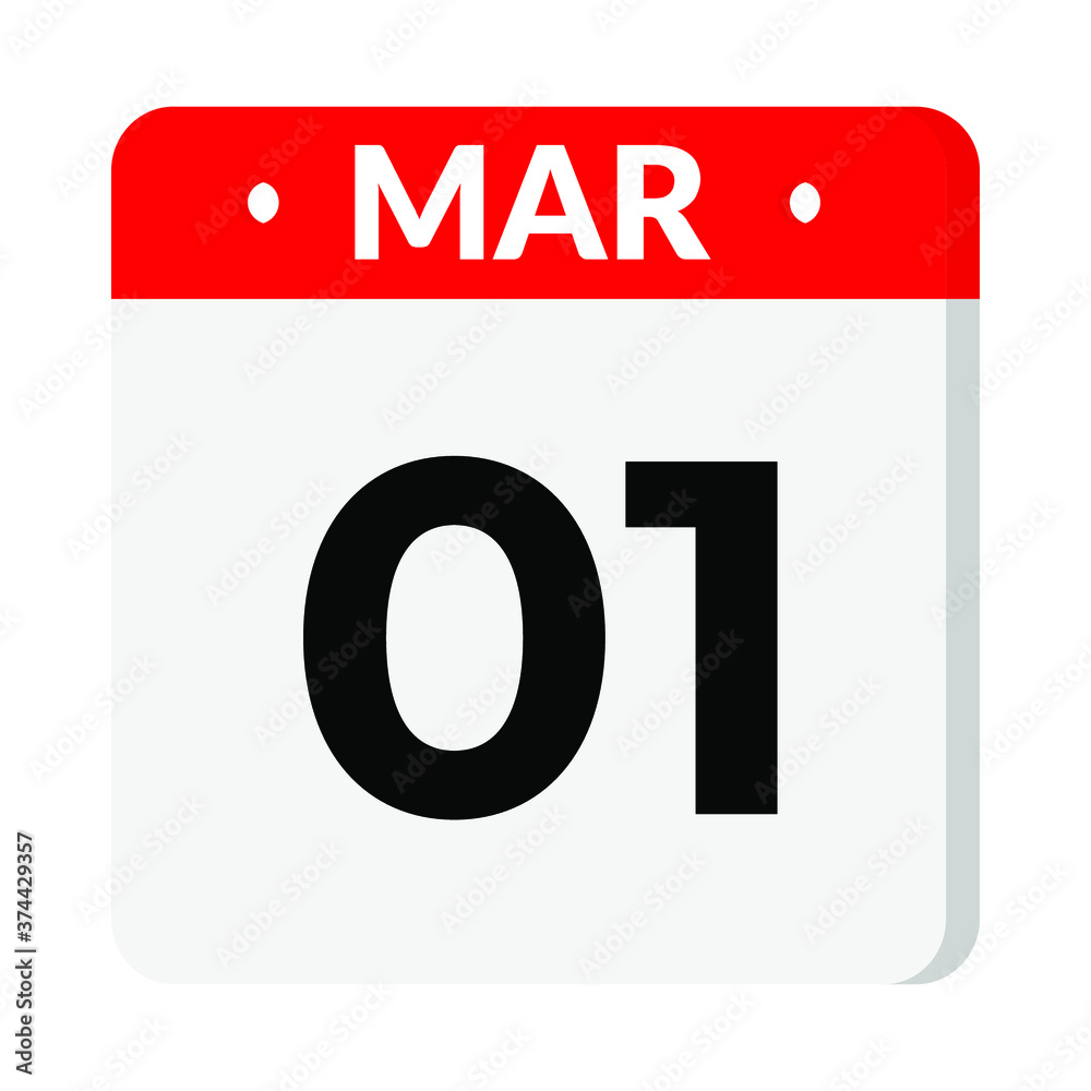 01 March calendar icon Stock Vector | Adobe Stock