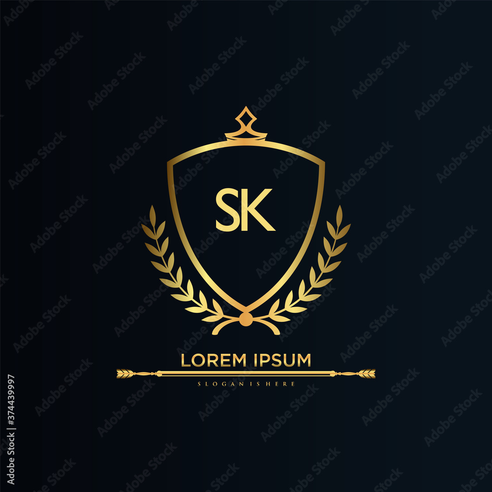 SK Letter Initial with Royal Template.elegant with crown logo vector ...