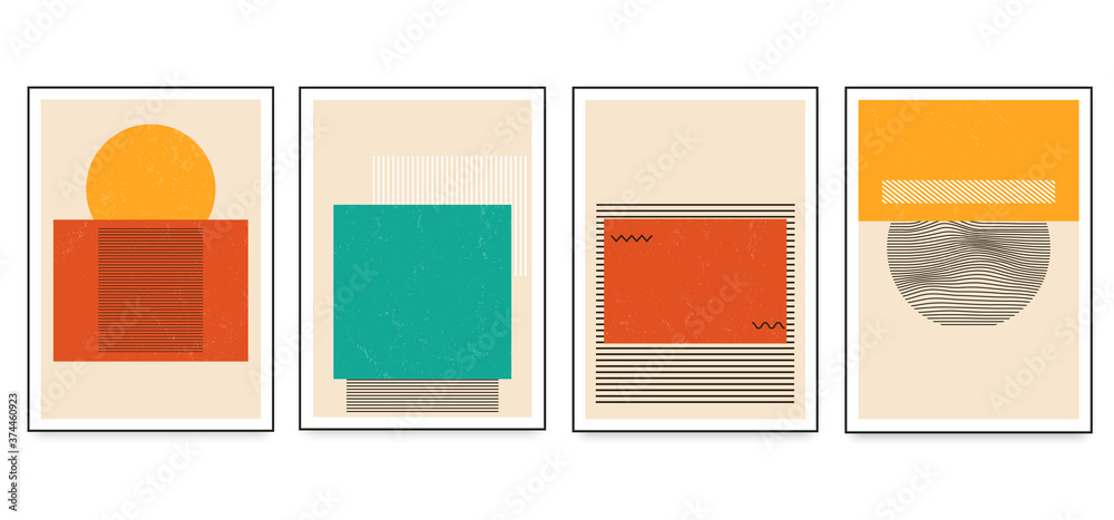 Set of minimalistic geometric art posters with geometric shape elements ...