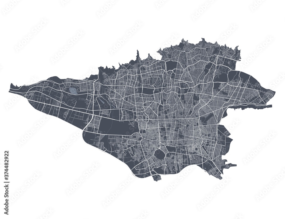 Tehran map. Detailed map of Tehran city poster with streets. Dark ...