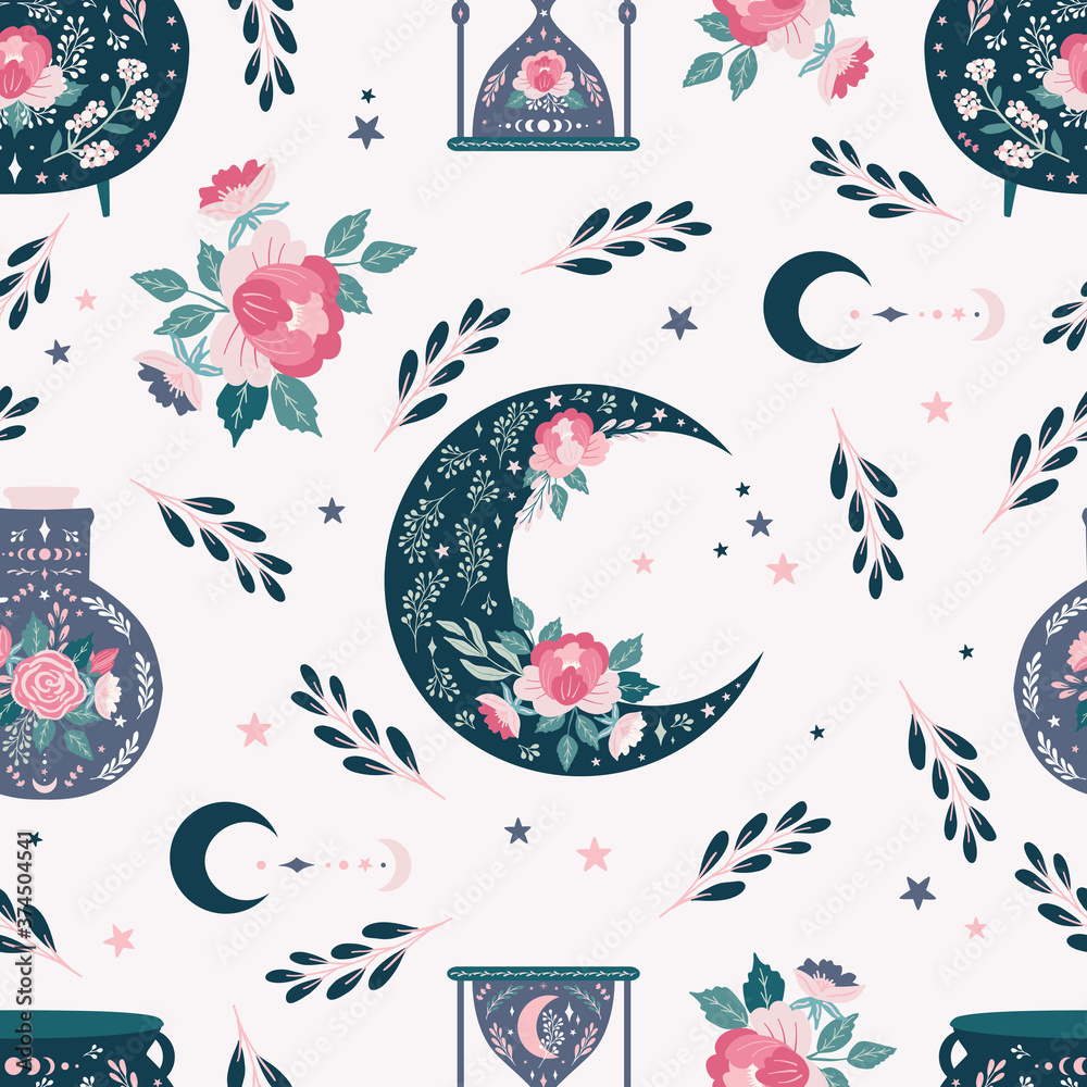 Seamless pattern background, digital paper with mystical moon ...