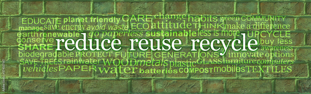 Reduce Reuse Recycle Green Brick Wall Word Cloud - Green coloured ...