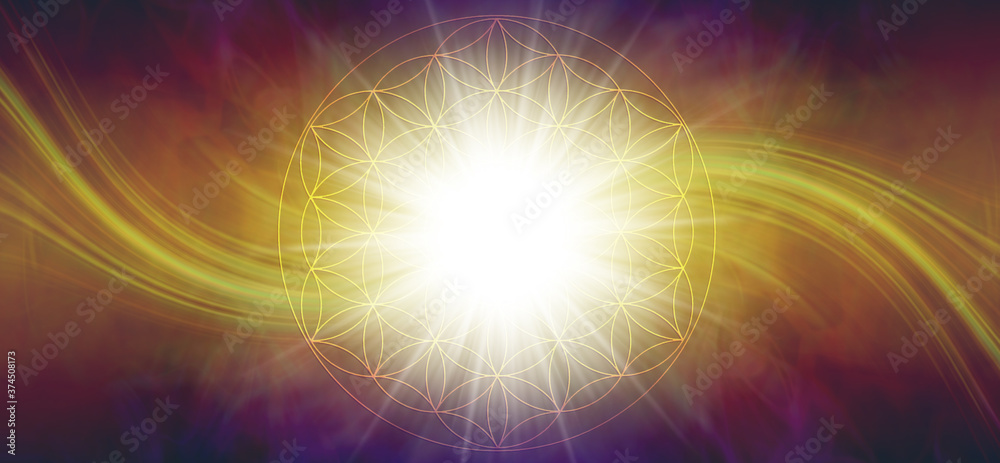 Bright Flash Flower of Life Symmetrical Message Banner - Golden brown ...