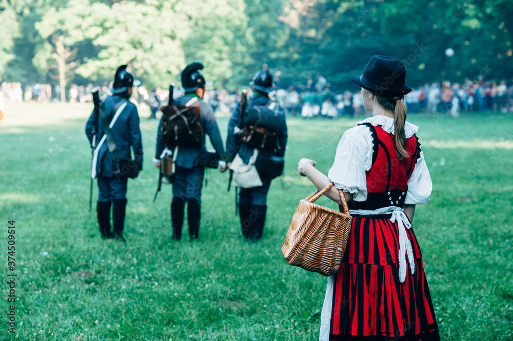 napoleonic soldiers in uniform with woman Stock Photo | Adobe Stock