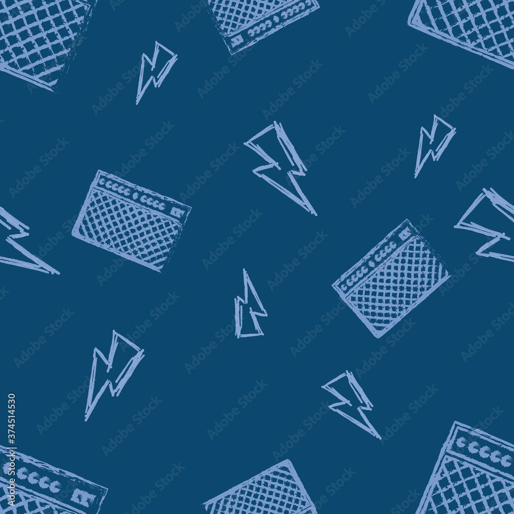 seamless dark blue amplifier and lightning pattern backdrop for rock ...