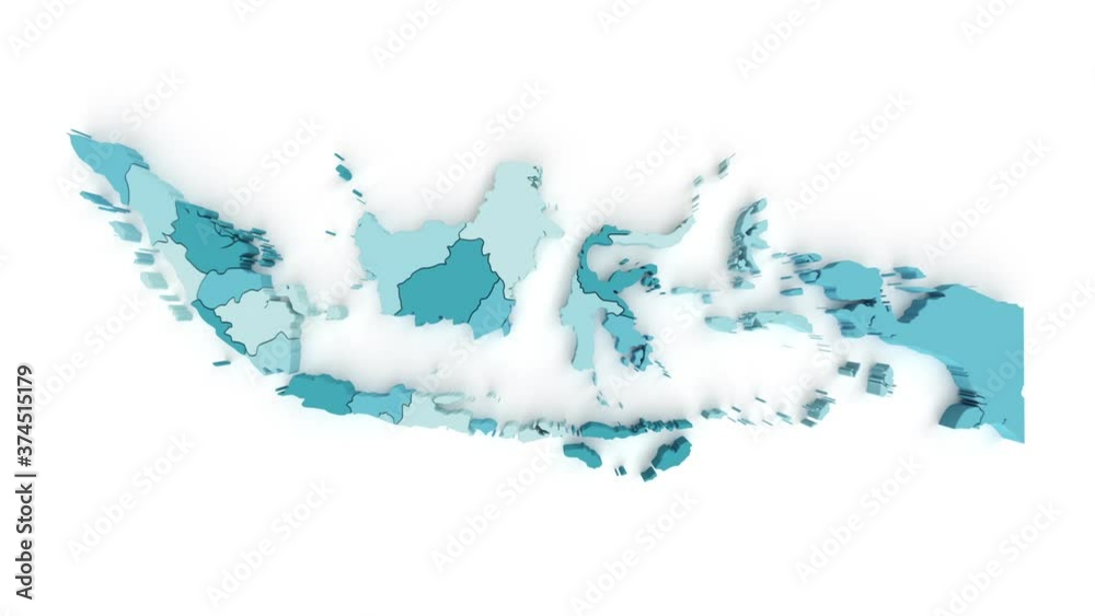 Map of Indonesia in blue-green colors, top view. Formed by separate ...