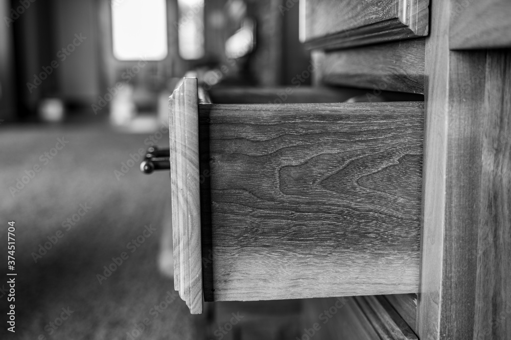 Side view of a walnut desk drawer being pulled open Stock Photo | Adobe ...