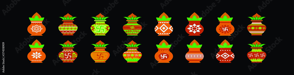 set of kalash cartoon icon design template with various models. vector ...